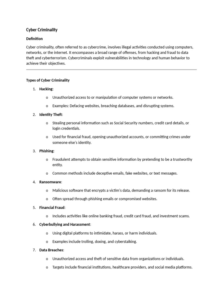 Cyber Crininality Form 3 Notes | PDF | Cybercrime | Computer Security