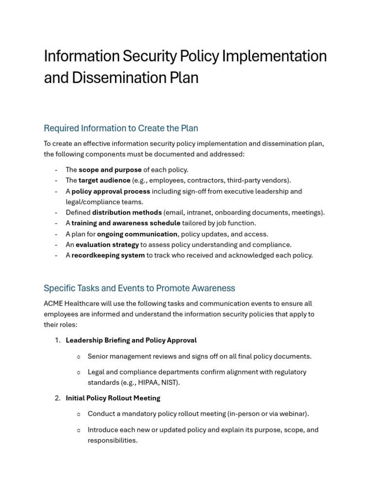 Information Security Policy Implementation and Dissemination Plan | PDF | Information Security ...