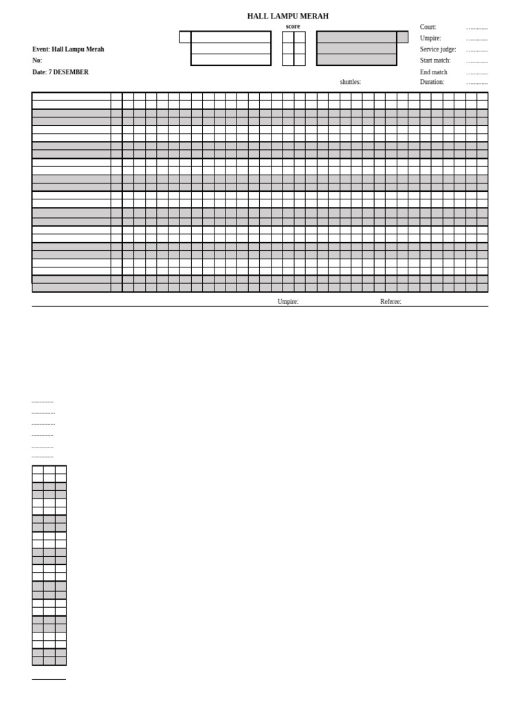 Score Sheet Badminton | PDF
