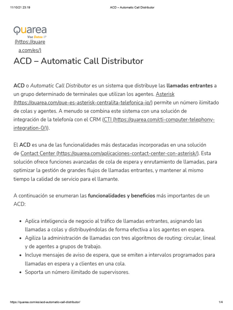 ACD - Automatic Call Distributor | PDF | Centro de llamadas ...