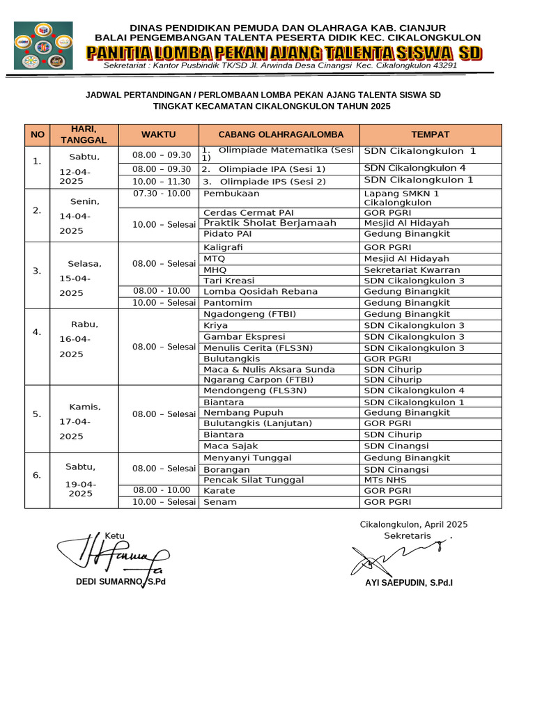 Jadwal Ats Kec. Cikalongkulon Tahun 2024 | PDF