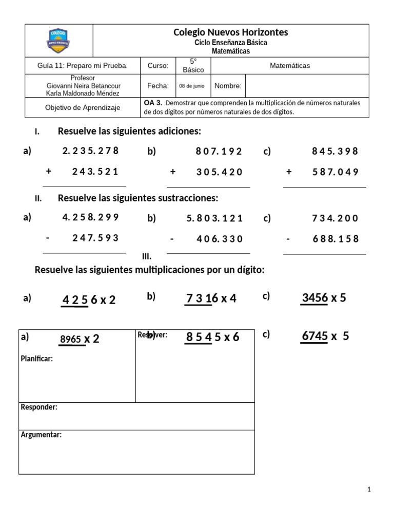 Preparo Mi Prueba Multiplicación | PDF
