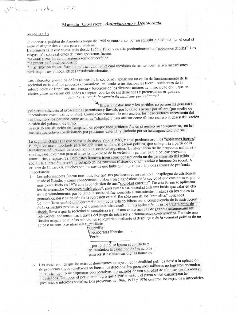 Cavarozzi - Autoritarismo y Democracia | PDF