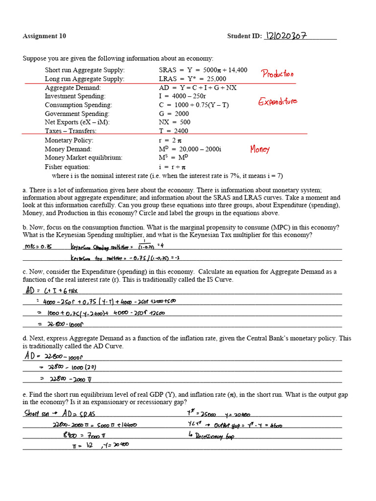 Assignment 10-121020307 | PDF | Fiscal Multiplier | Keynesian Economics