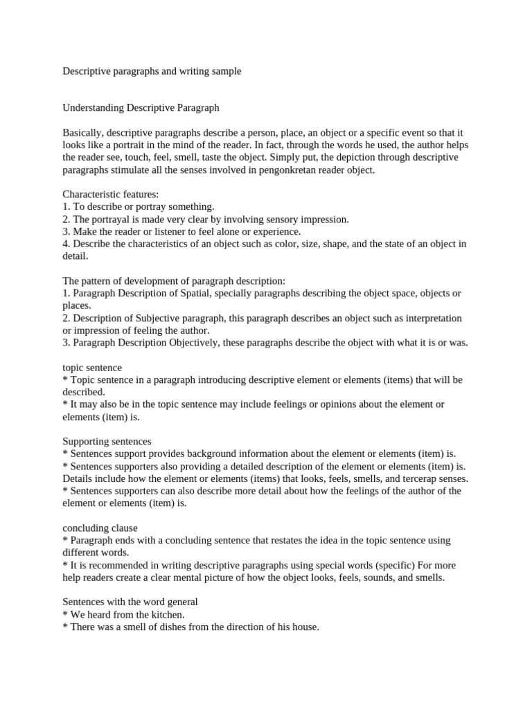 Descriptive Paragraphs and Writing Sample | PDF | Senses | Perception