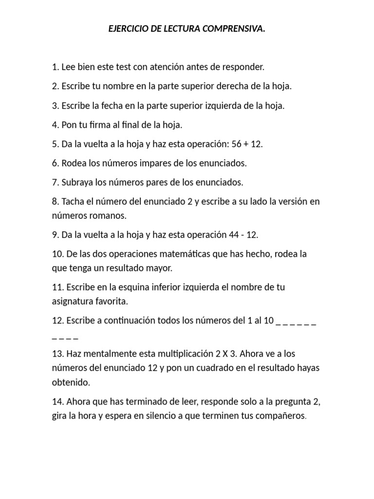 Ejercicio de Lectura Comprensiva. | PDF
