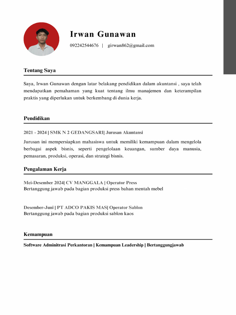 CV Irwan Gunawan - 20250613 - 210423 - 0000 | PDF