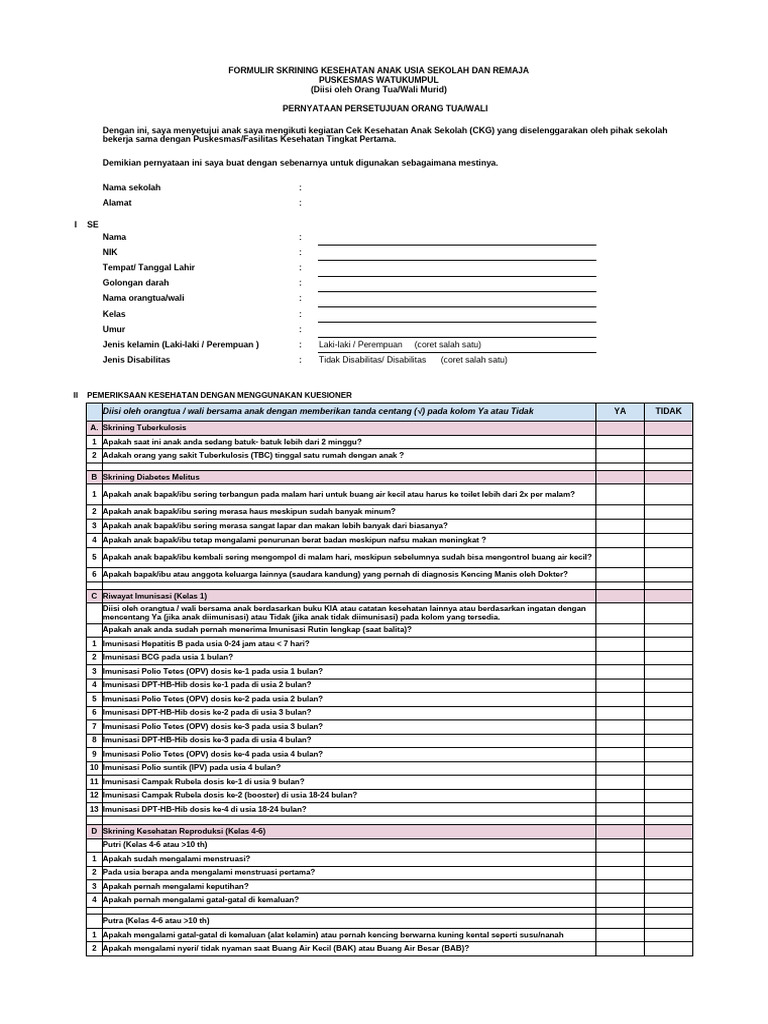 Kuesioner CKG SD | PDF