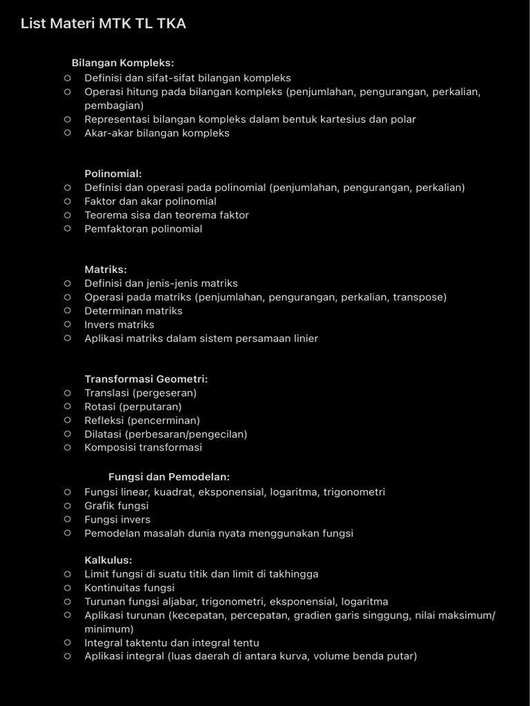 List Materi MTK TL TKA | PDF