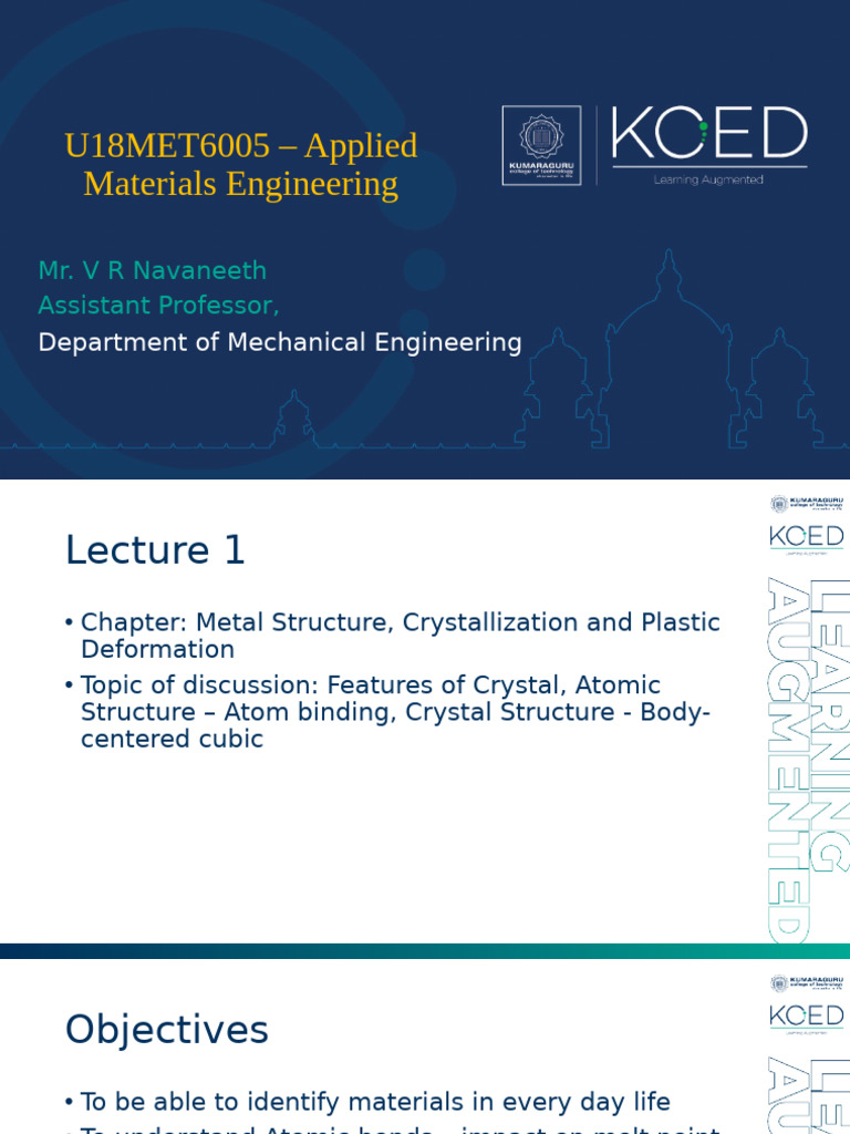 Lecture 1 Atomic Structure 1 | PDF | Crystal | Atoms