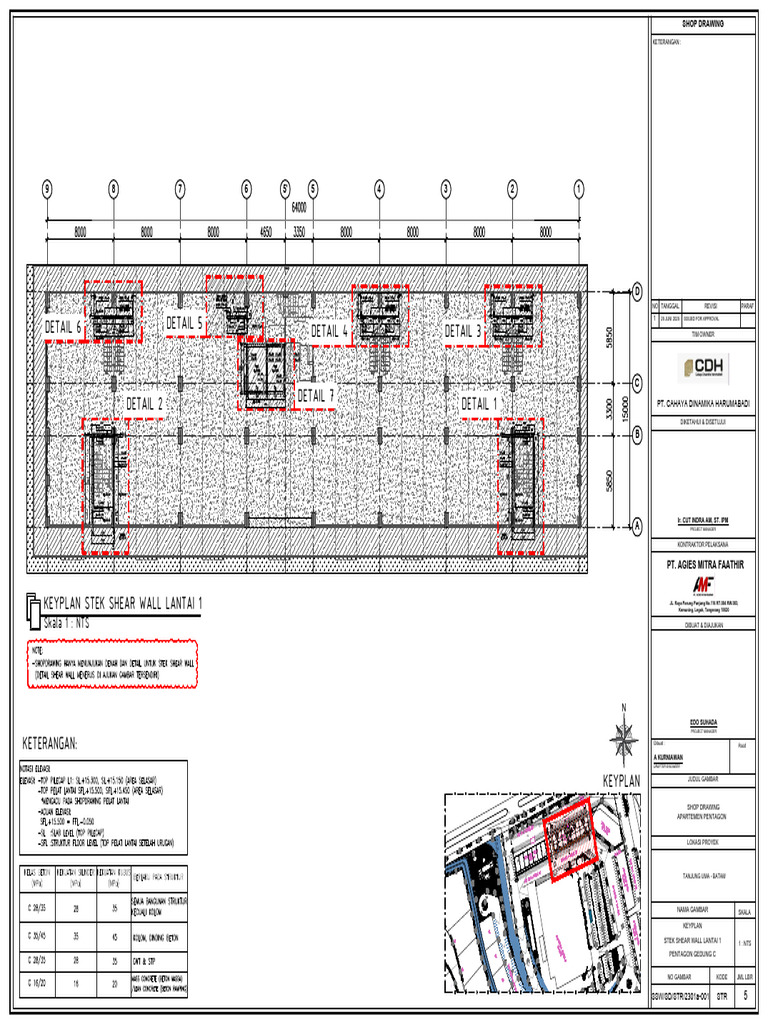 SSW - STR - Denah & Detail Stek Shear Wall Lantai 1 v.0 | PDF