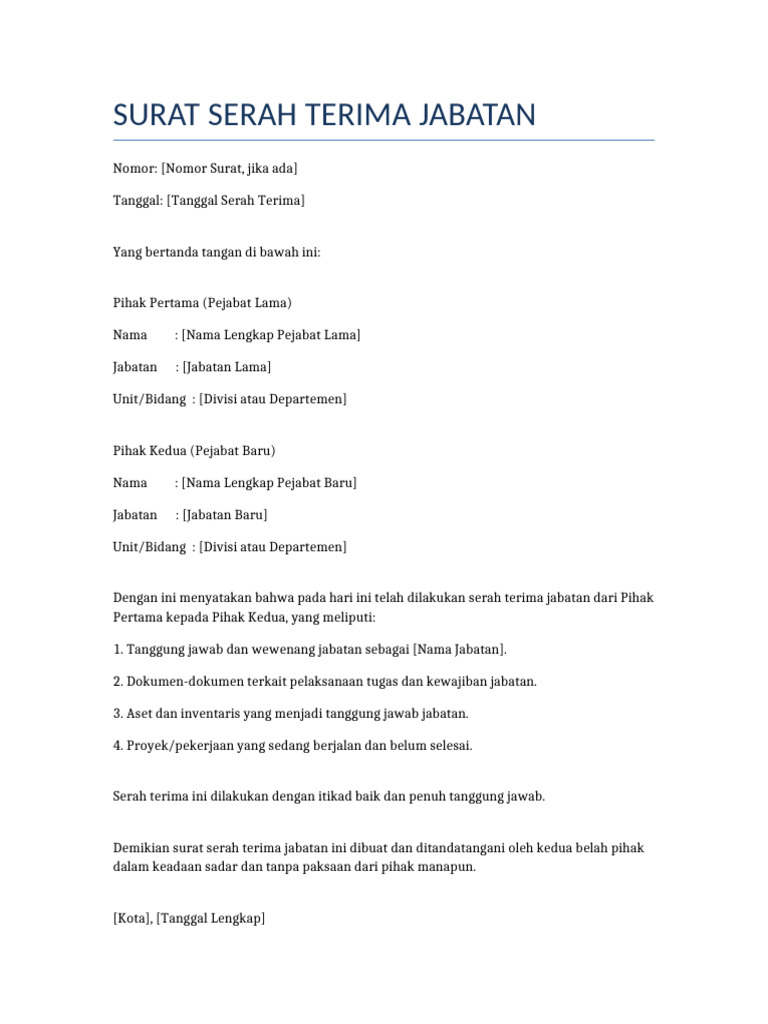 Surat Serah Terima Jabatan | PDF