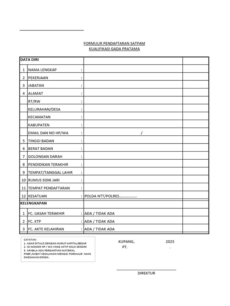 Formulir Daftar Satpam | PDF