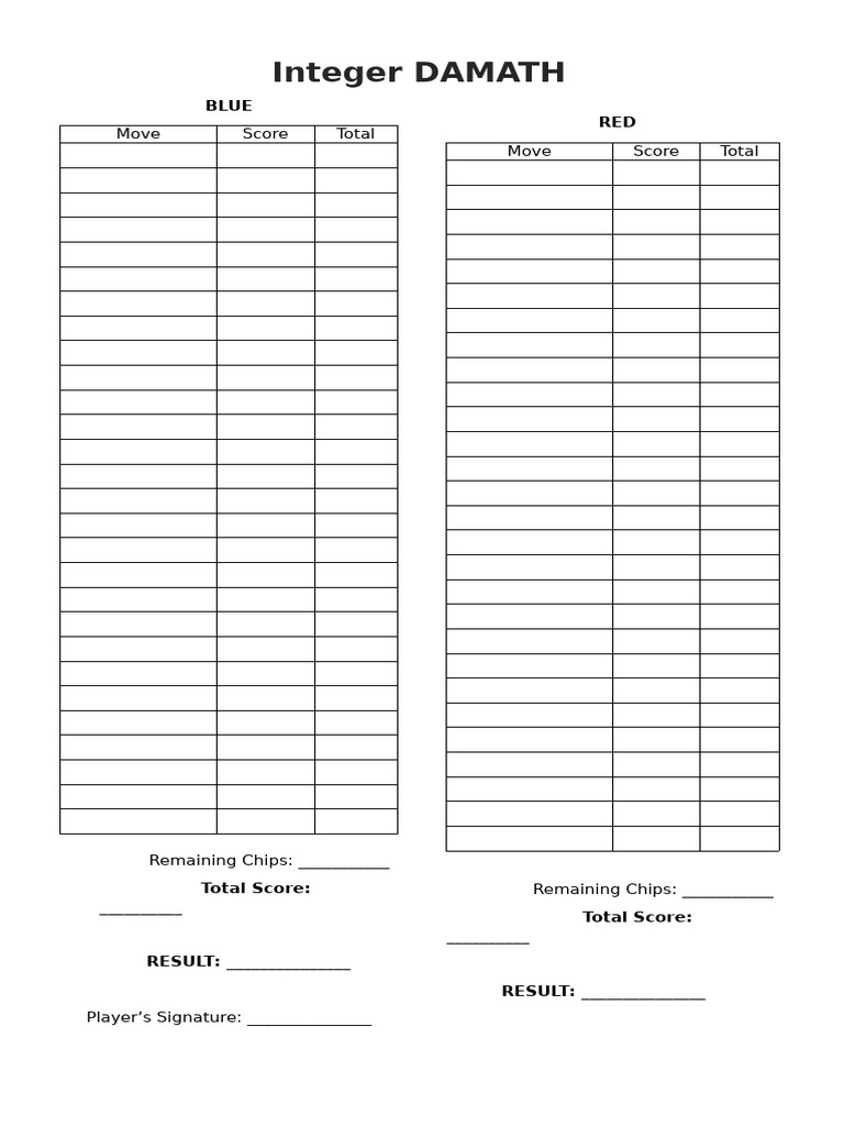 DAMATH Score Sheet | PDF