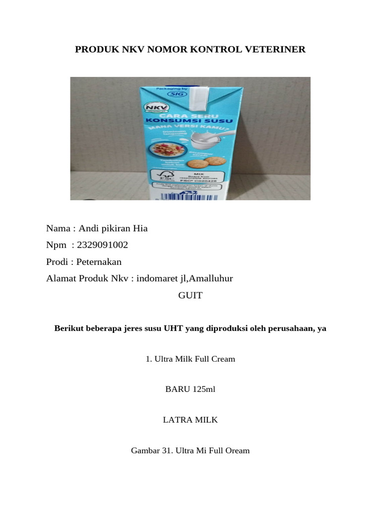 Susu UHT Ultra Milk: Nutrisi Terbaik | PDF