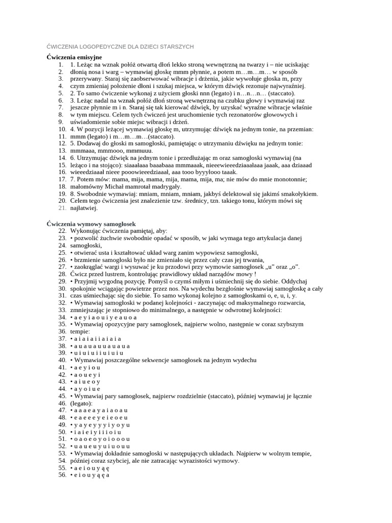 Cwiczenia Logopedyczne Dla Dzieci Starszych | PDF