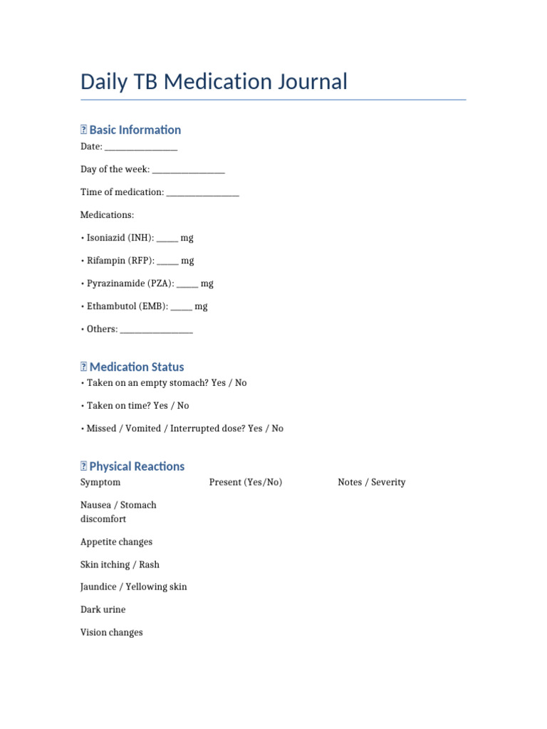 TB Medication Journal Template | PDF