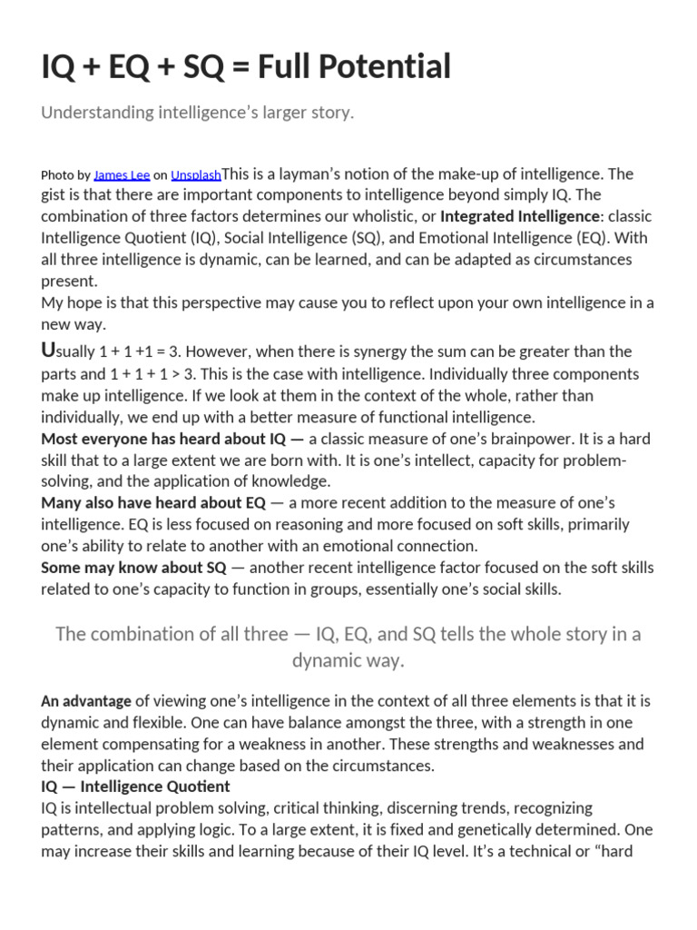Types of Intelligence IQ, EQ, SQ, & AQ | PDF | Emotional Intelligence | Intelligence