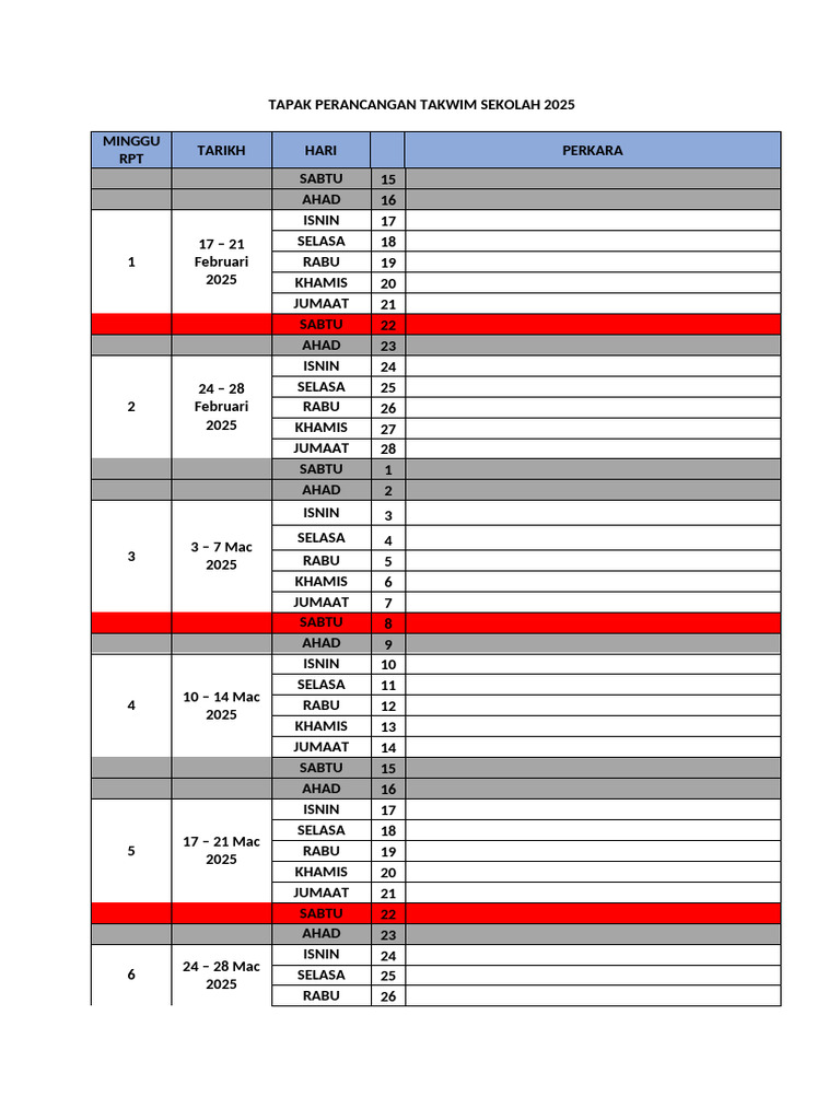 Contoh Pengiraan Minggu Dalam RPT Terkini | PDF