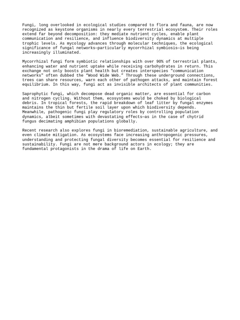 The Role of Fungi in Ecosystem Stability and Biodiversity | PDF