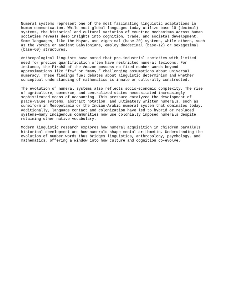 The Linguistic Evolution of Numeral Systems in Human Languages | PDF