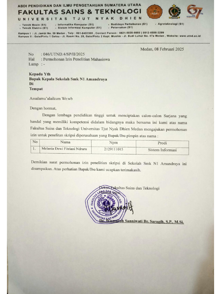 Surat Permohonan Izin Penelitian | PDF