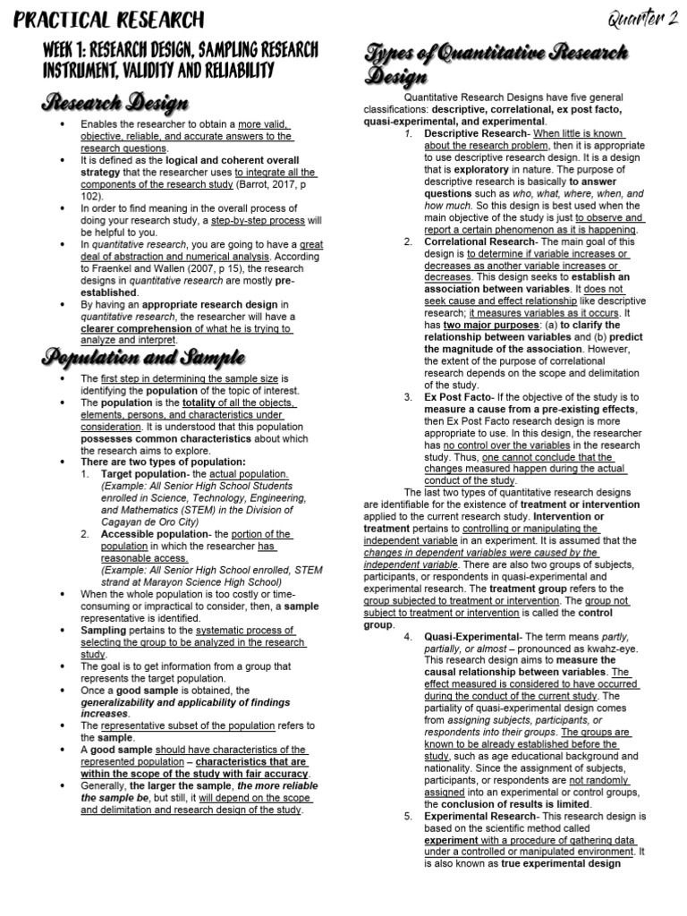 Practical Research Notes Q2 | PDF | Statistics | Sampling (Statistics)