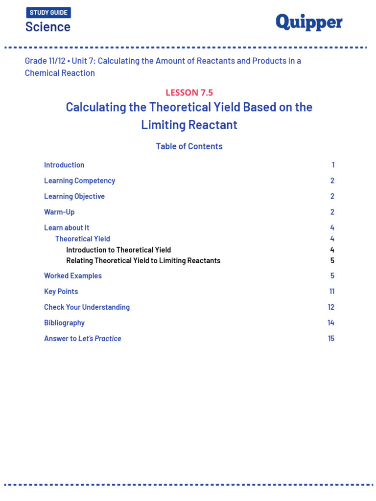 Theoretical Yield and Limiting Reactants | PDF | Mole (Unit ...