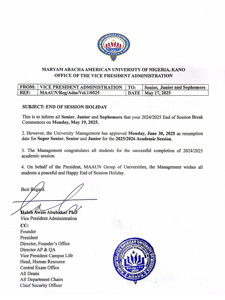 End of Session Circular | PDF