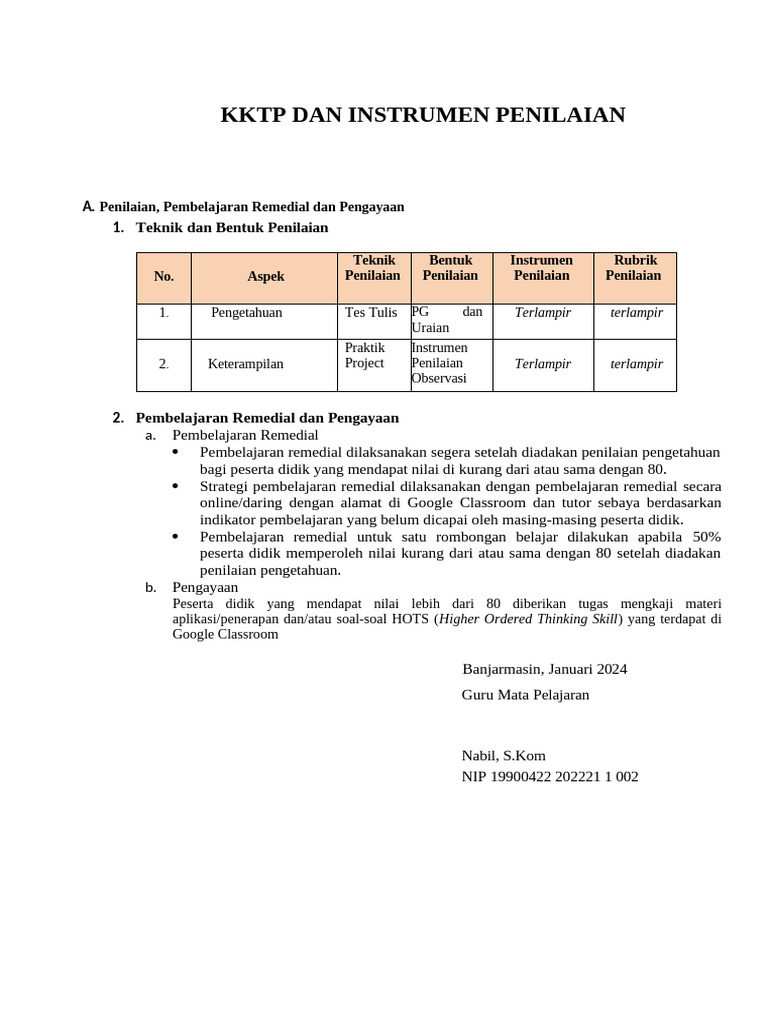 Instrumen Penilaian Pembelajaran Efektif | PDF