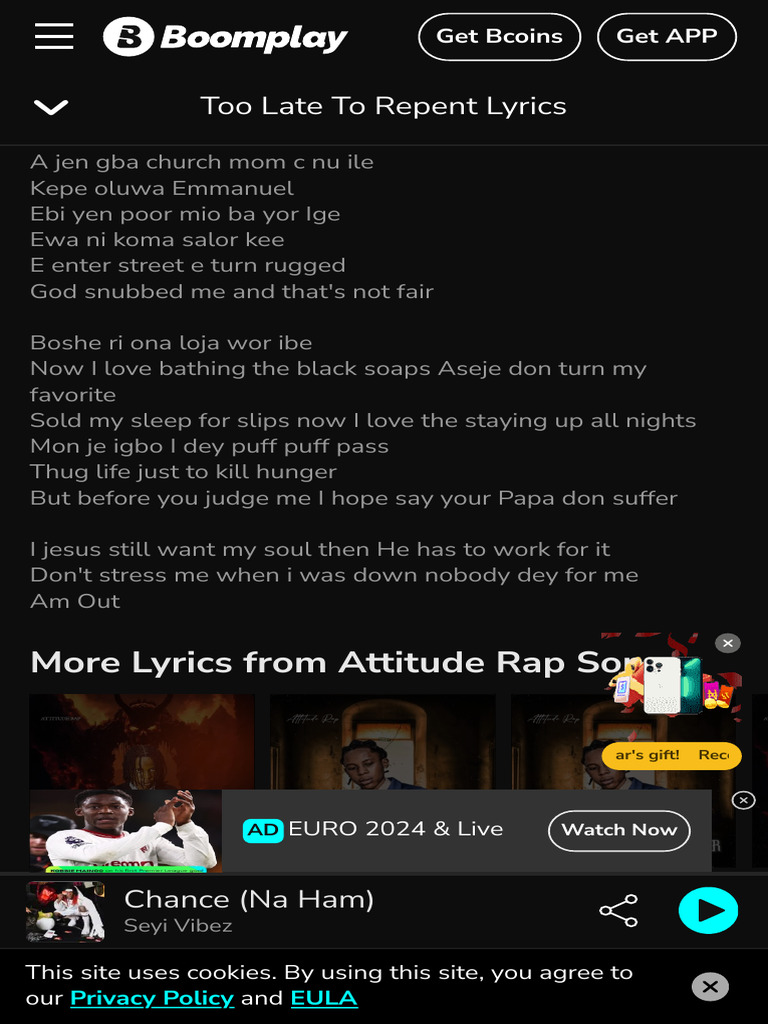 Attitude Rap: Too Late to Repent | PDF