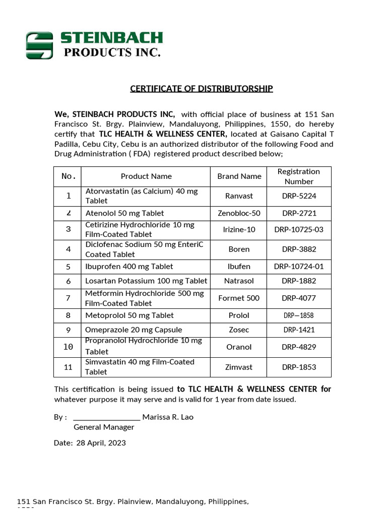 Authorized Distributor Certificate | PDF