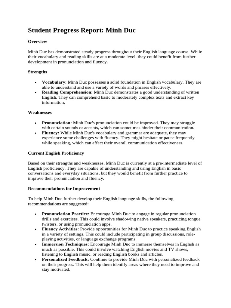 Student Progress Report | PDF