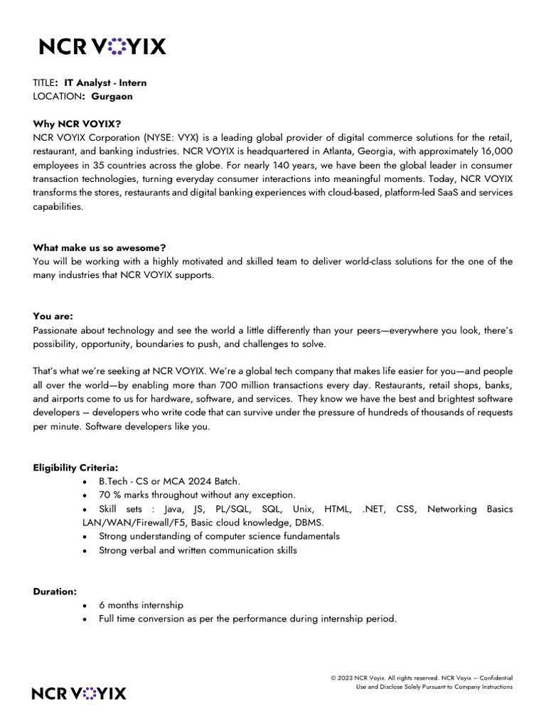 NCR Voyix - Intern JD | PDF