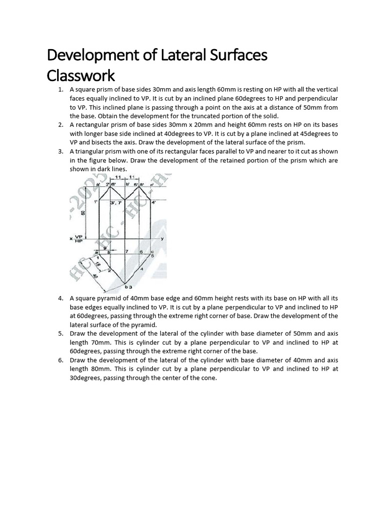 Development of Lateral Surfaces Classwork | PDF