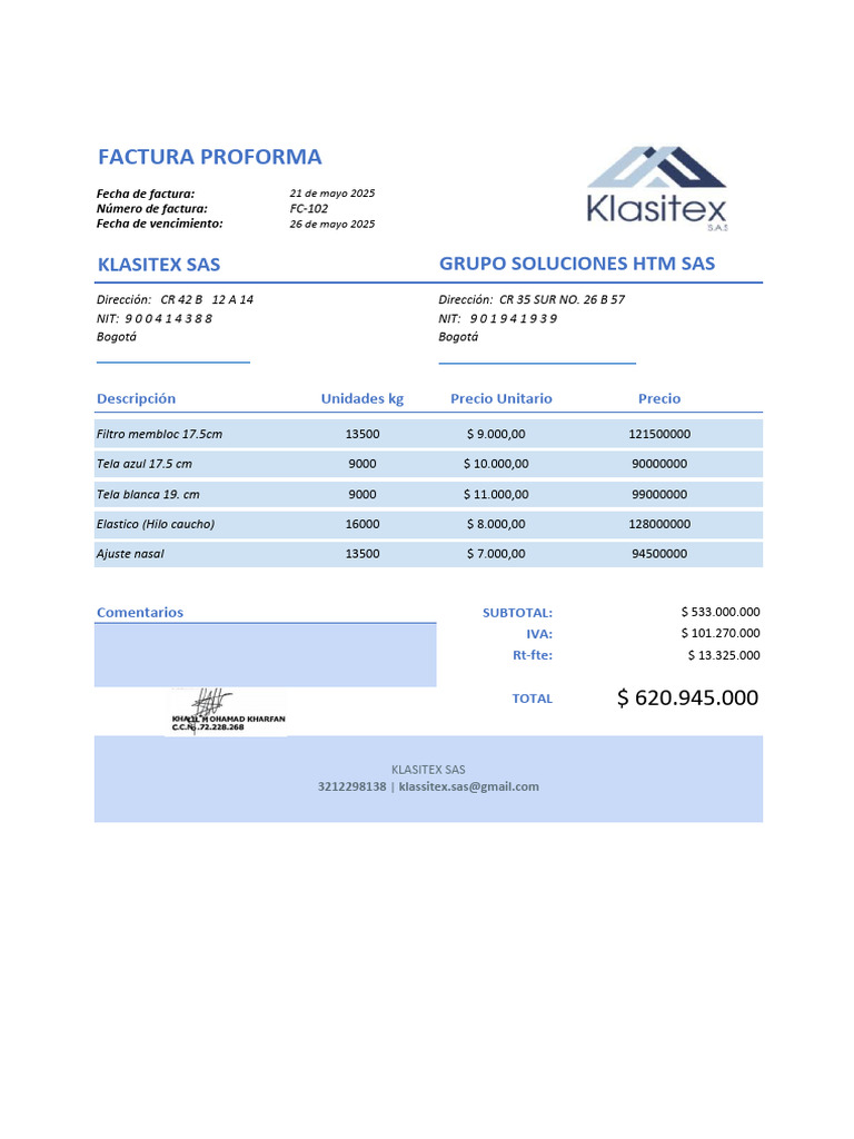 Factura Proforma HTM Sas | PDF