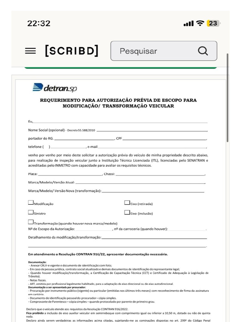Requerimento Detran Modificacao Veicular | PDF