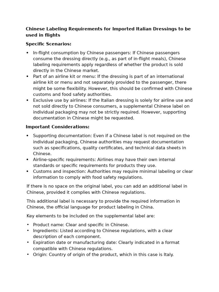 Labelling Requirements Airlines | PDF | Food Safety | Customs