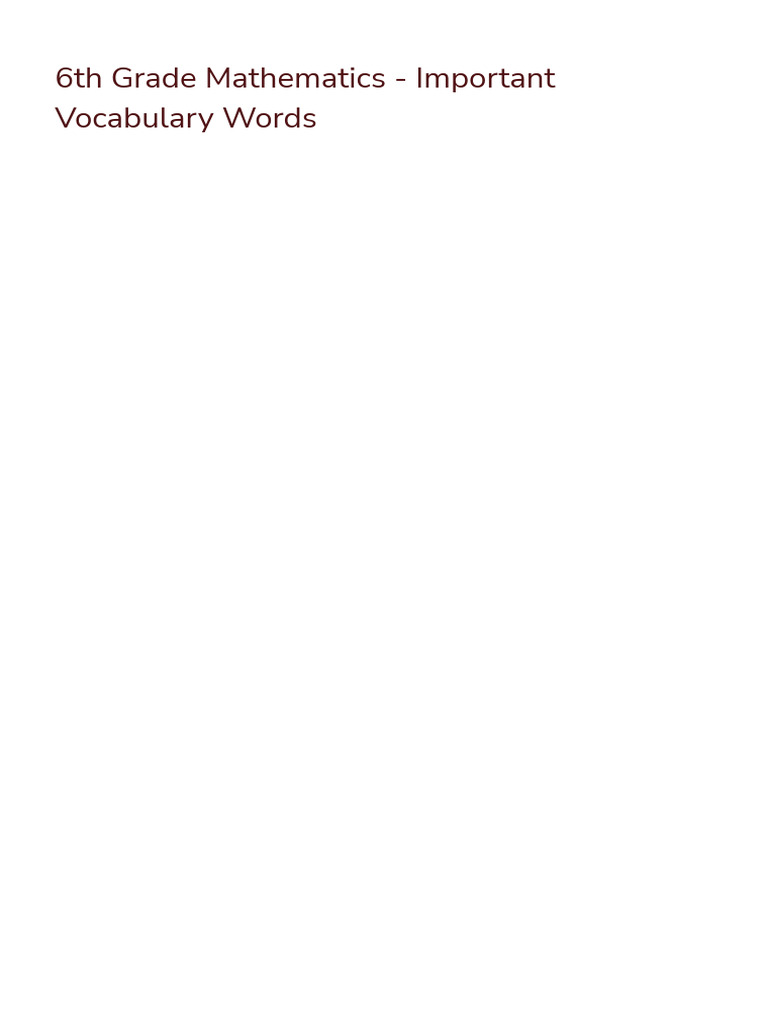 6th Grade Mathematics - Important Vocabulary Words - Mathworks - Texas ...