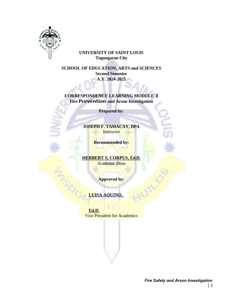 USL Fire Prevention (Module 3) 2nd Sem., SY 2024-2025 | PDF | Fires ...