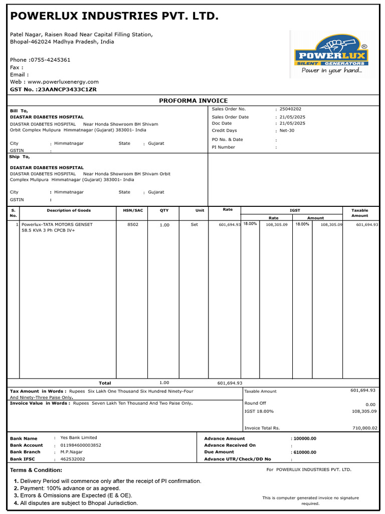 Proforma Invoice New 0109 Ayush Hospital (1) (1) - 1 | PDF | Taxation ...