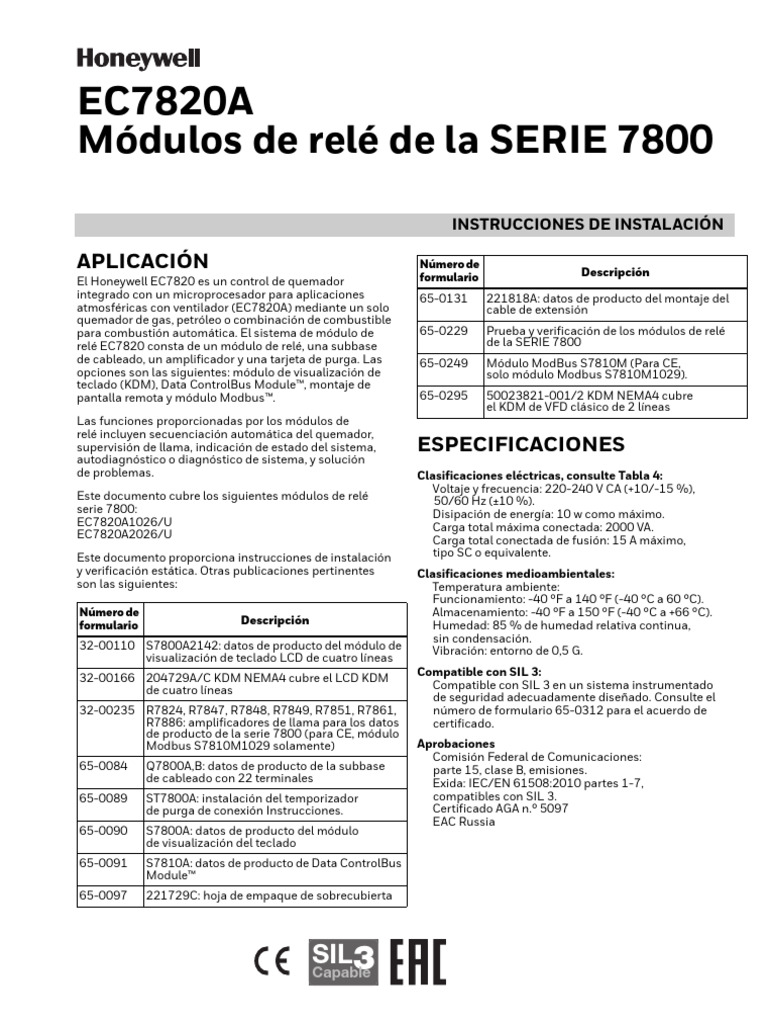EC7820A Módulos de Relé de La SERIE 7800: Aplicación | PDF | Relé | Cambiar