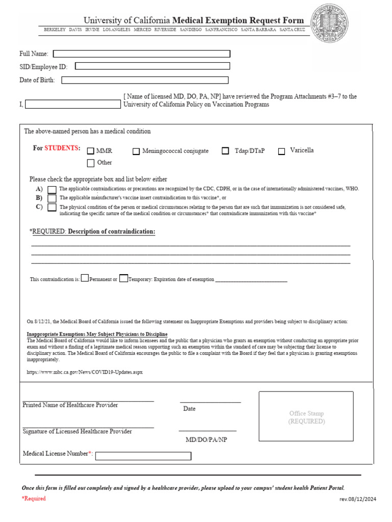 California Vaccine Exemption Form 2023 | PDF | Vaccines | Health Sciences