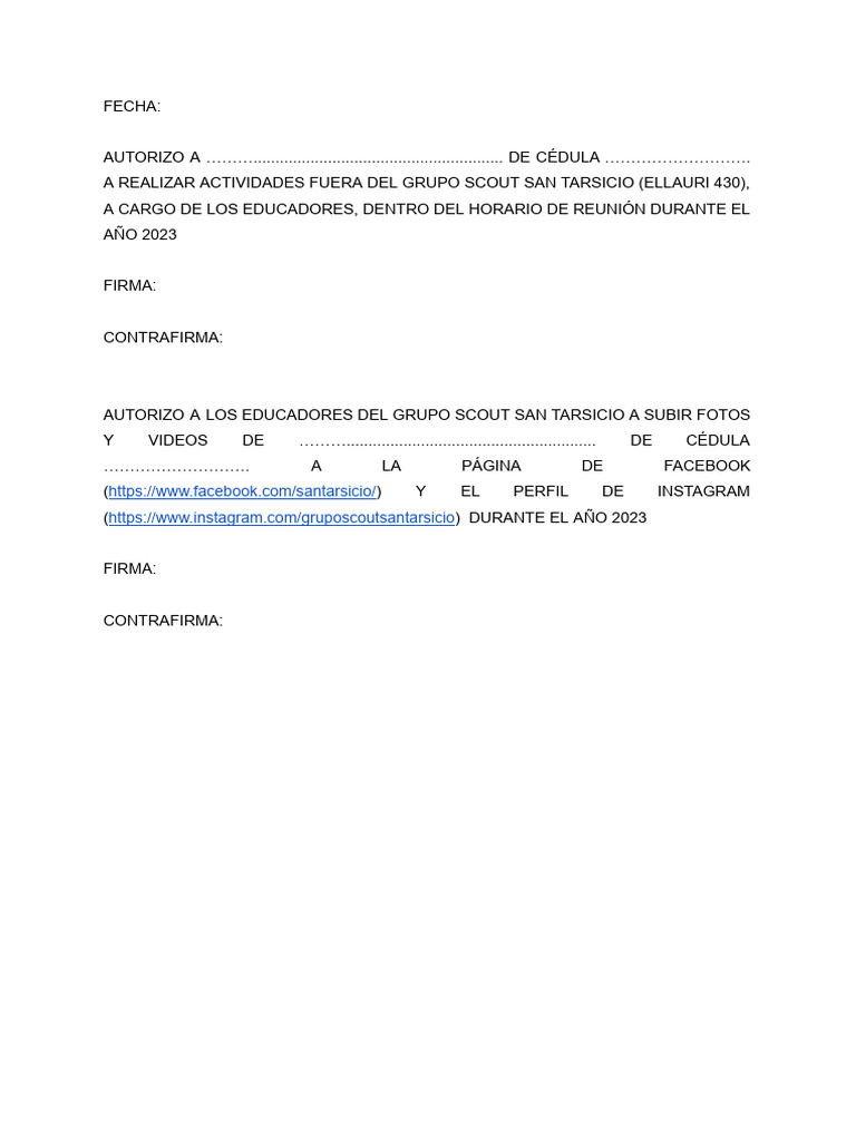 Permiso Fotos Salidas Grupo | PDF