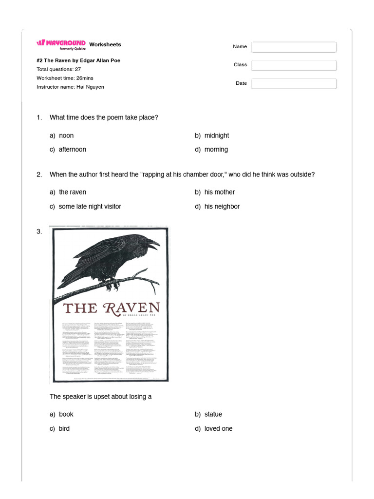 #2 The Raven by Edgar Allan Poe - Wayground | PDF | The Raven | Poetry