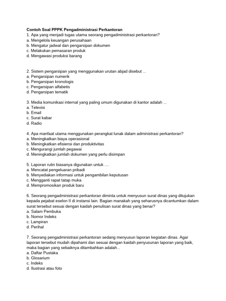 Soal PPPK Pengadministrasi Perkantoran | PDF