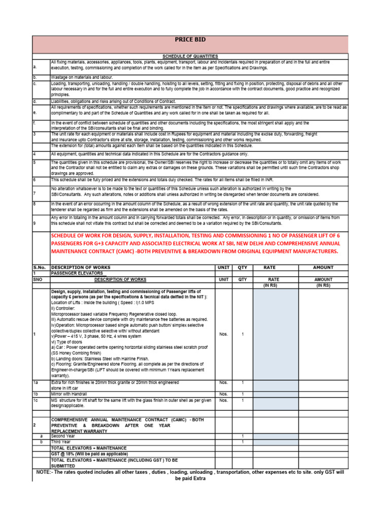Boq For Lift Sbild Hostel Block | PDF | Elevator | Specification ...