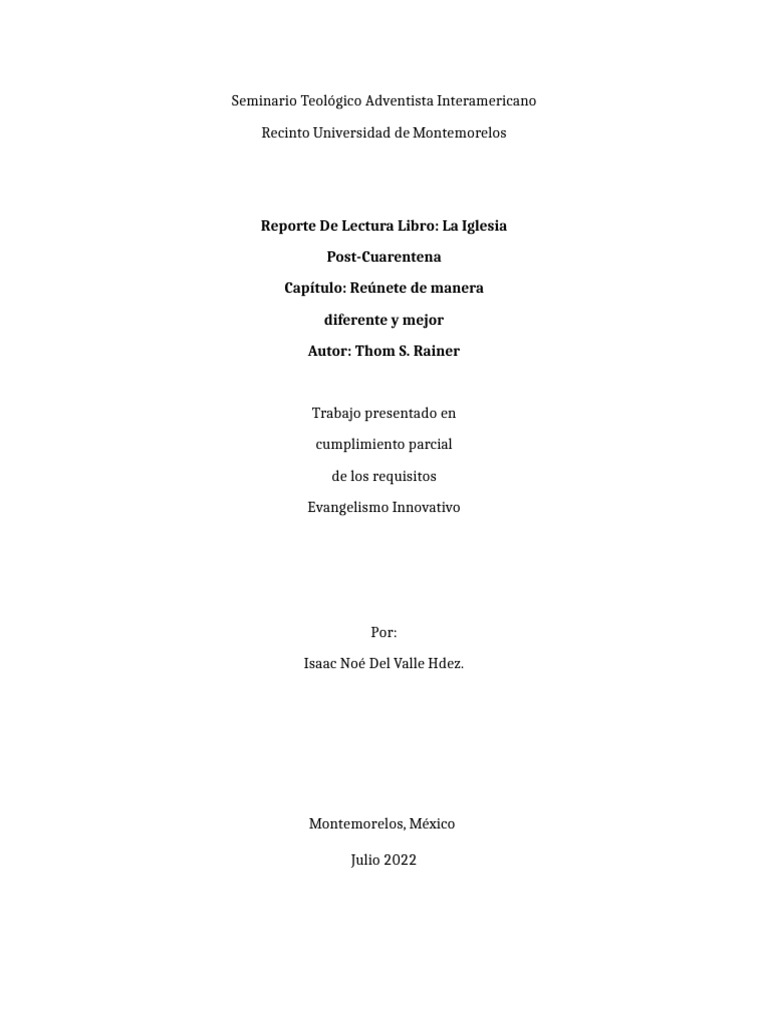 Reporte de Lectur Sobre Evangelismo | PDF