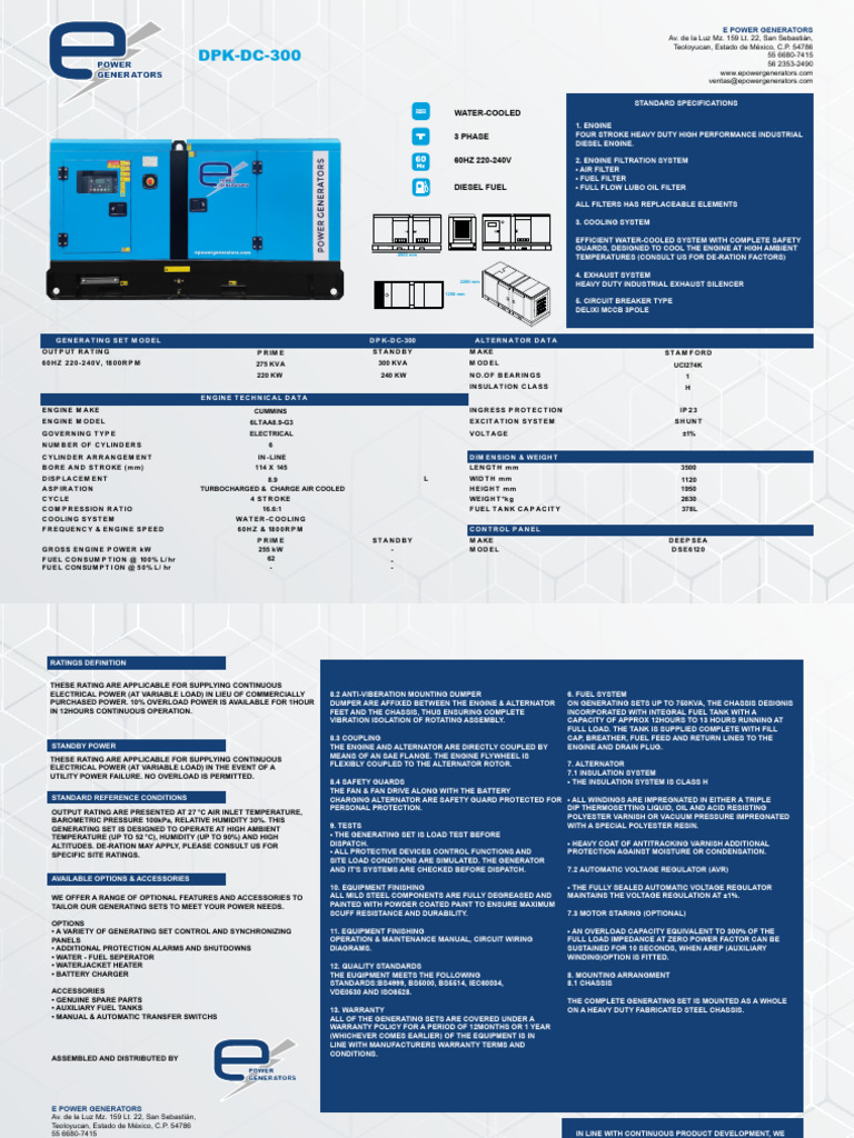 E Power Generators DPK-DC-300 | PDF | Engines | Electrical Engineering