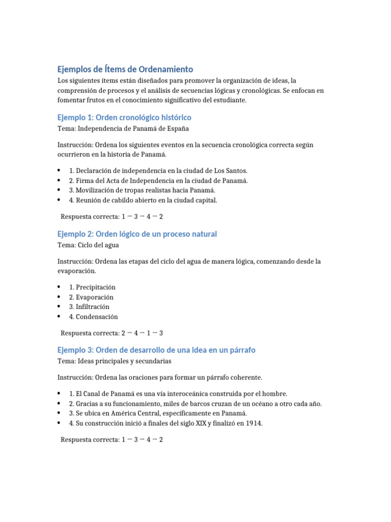 Ejemplos Items Ordenamiento | PDF
